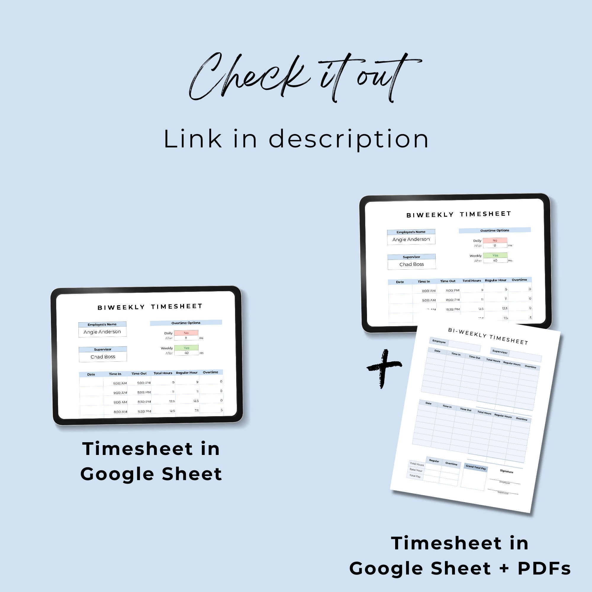Biweekly Timesheet Template Self Calculating PDF Time Tracker Work Hours Log Time Sheet ...