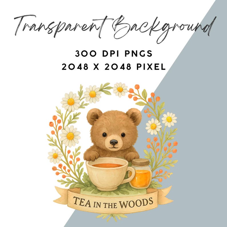 Adorable Bear Having Tea Clipart, Teddy Bear Clipart, Tea Party Animals ...