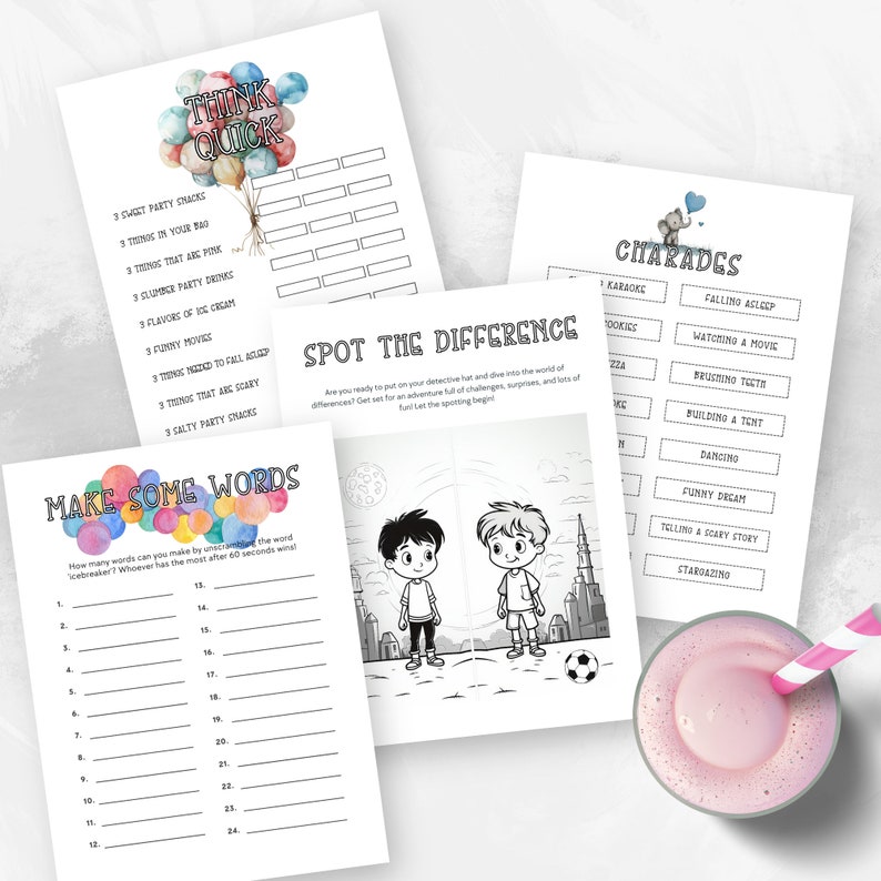 Sleepover Party Games Printable for Girls, Fun Kids Activity Sheets ...