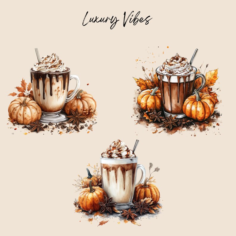 Watercolor Pumpkin Spiced Latte Clipart Fall Drinks Clipart Autumn ...