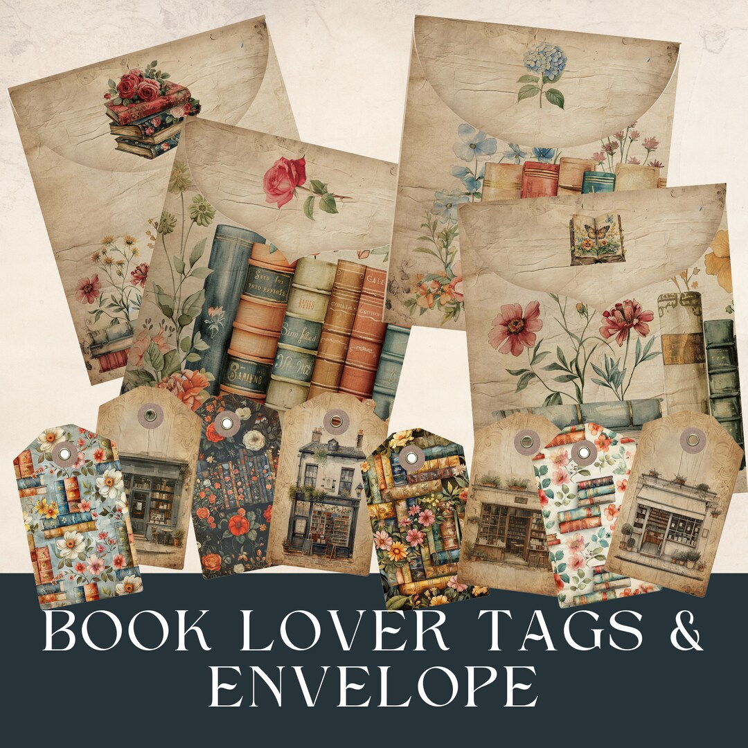 Book Lover Mini Envelope Tags Junk Journal Kit Bookworm Junk Journal ...