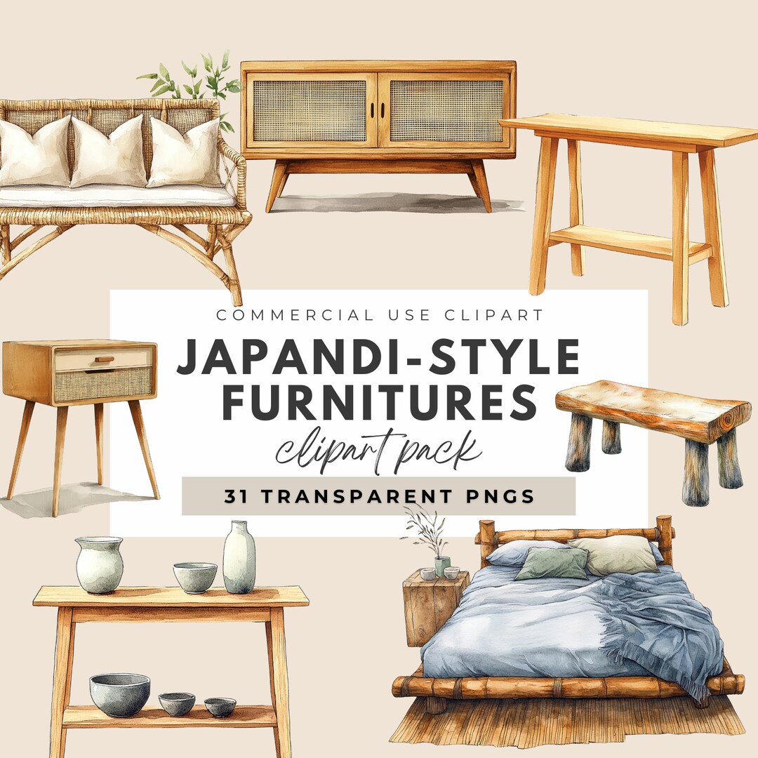 Japandi Furniture Watercolor Clipart Wabi Sabi Style Modern Japandi Art ...