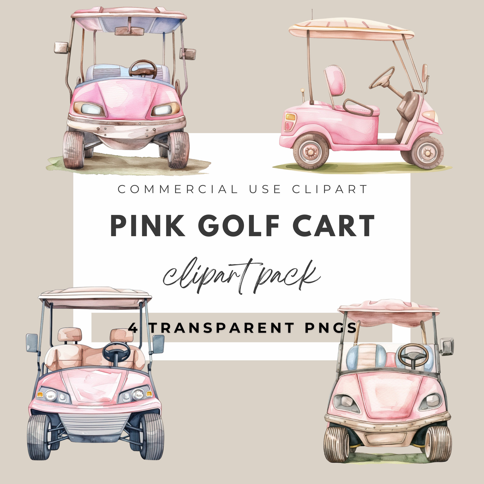 Watercolor Golf Cart Clipart Golfer Clipart Pink Golf Cart Sublimation ...