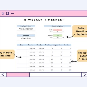 Biweekly Timesheet Template Self Calculating PDF Googlesheet Time ...