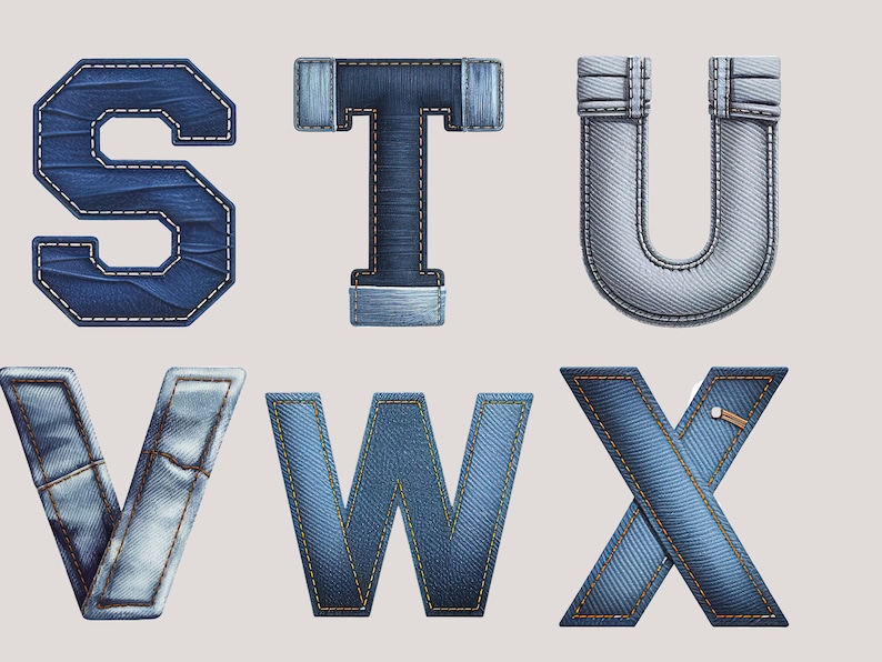 Watercolor Denim Alphabet Clipart Digital Jeans Font PNG Denim Letter ...
