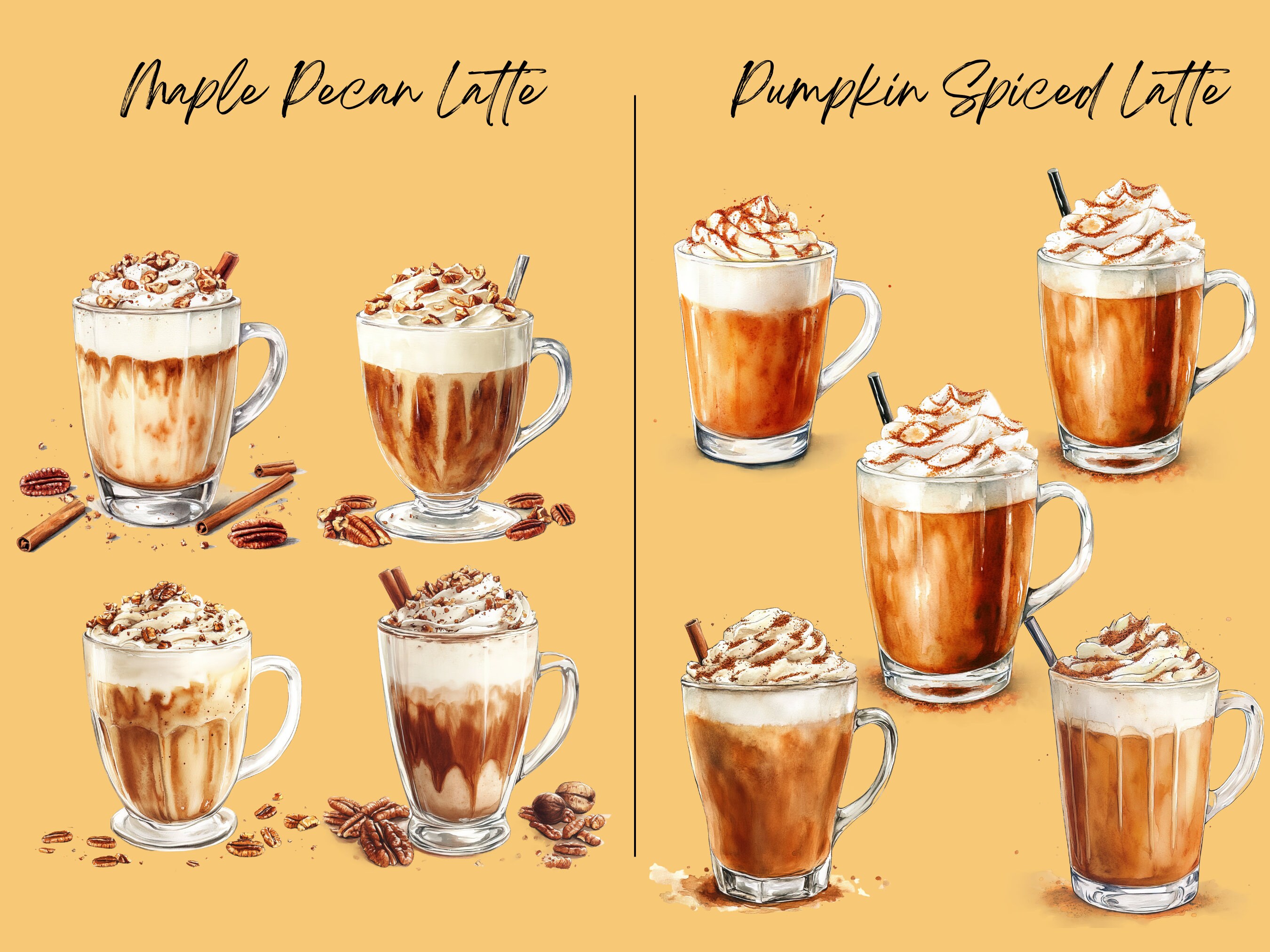 Watercolor Fall Drinks Clipart Autumn Coffee Clipart Cozy Drinks PNG ...