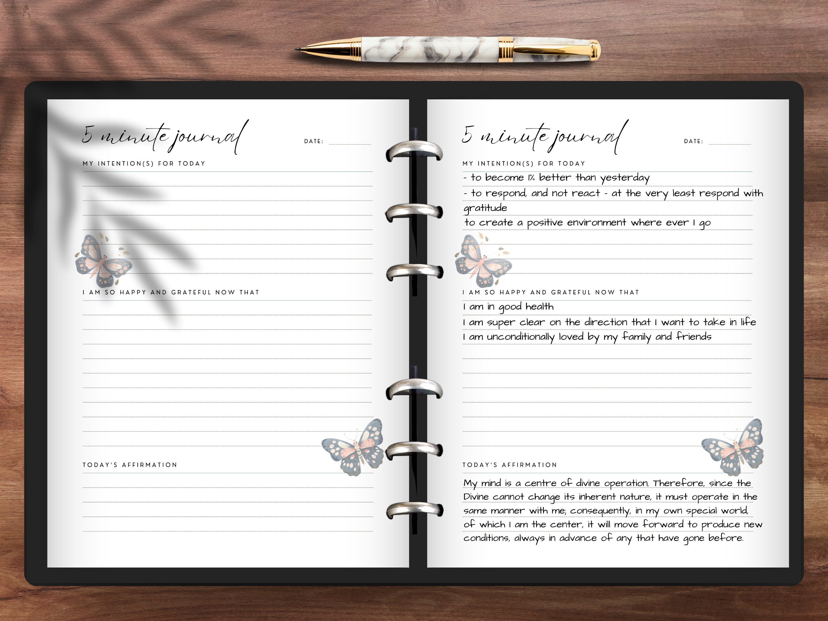 5 Minute Morning Journal 5 Minute Gratitude Journal Self Reflection ...