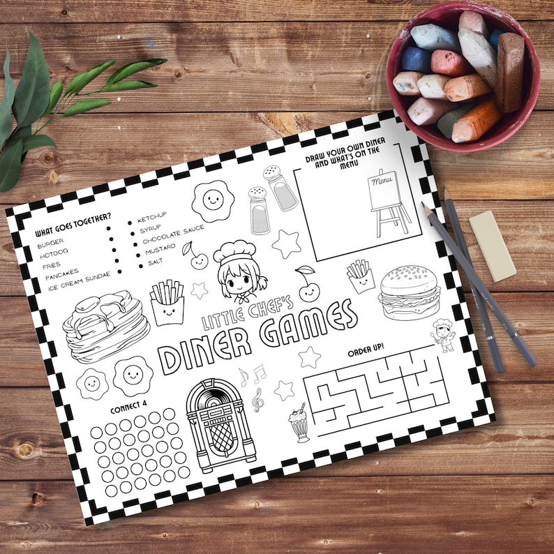 Diner Placemat for Kids, Printable Kids Placemat and Restaurant ...