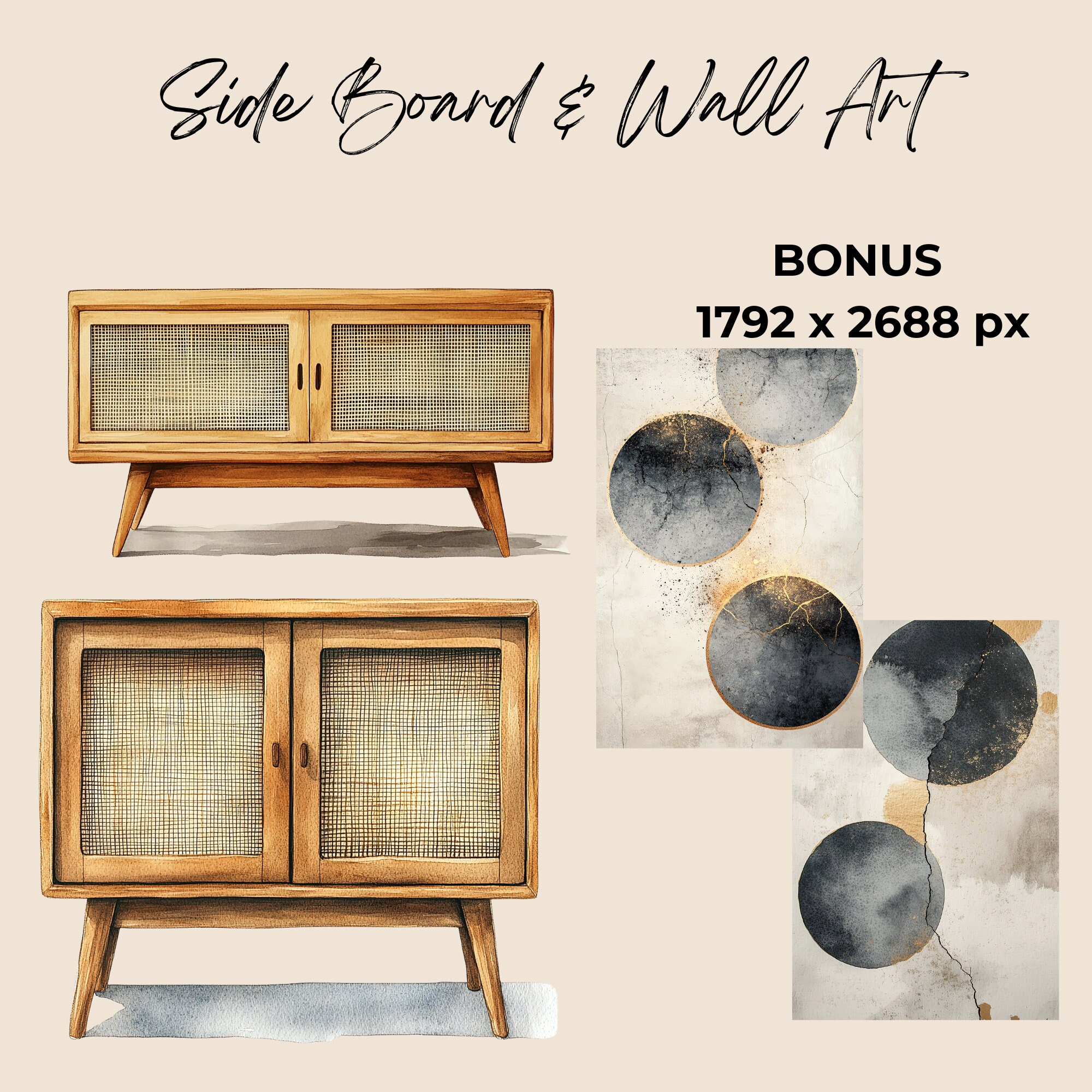 Japandi Furniture Watercolor Clipart Wabi Sabi Style Modern Japandi Art ...