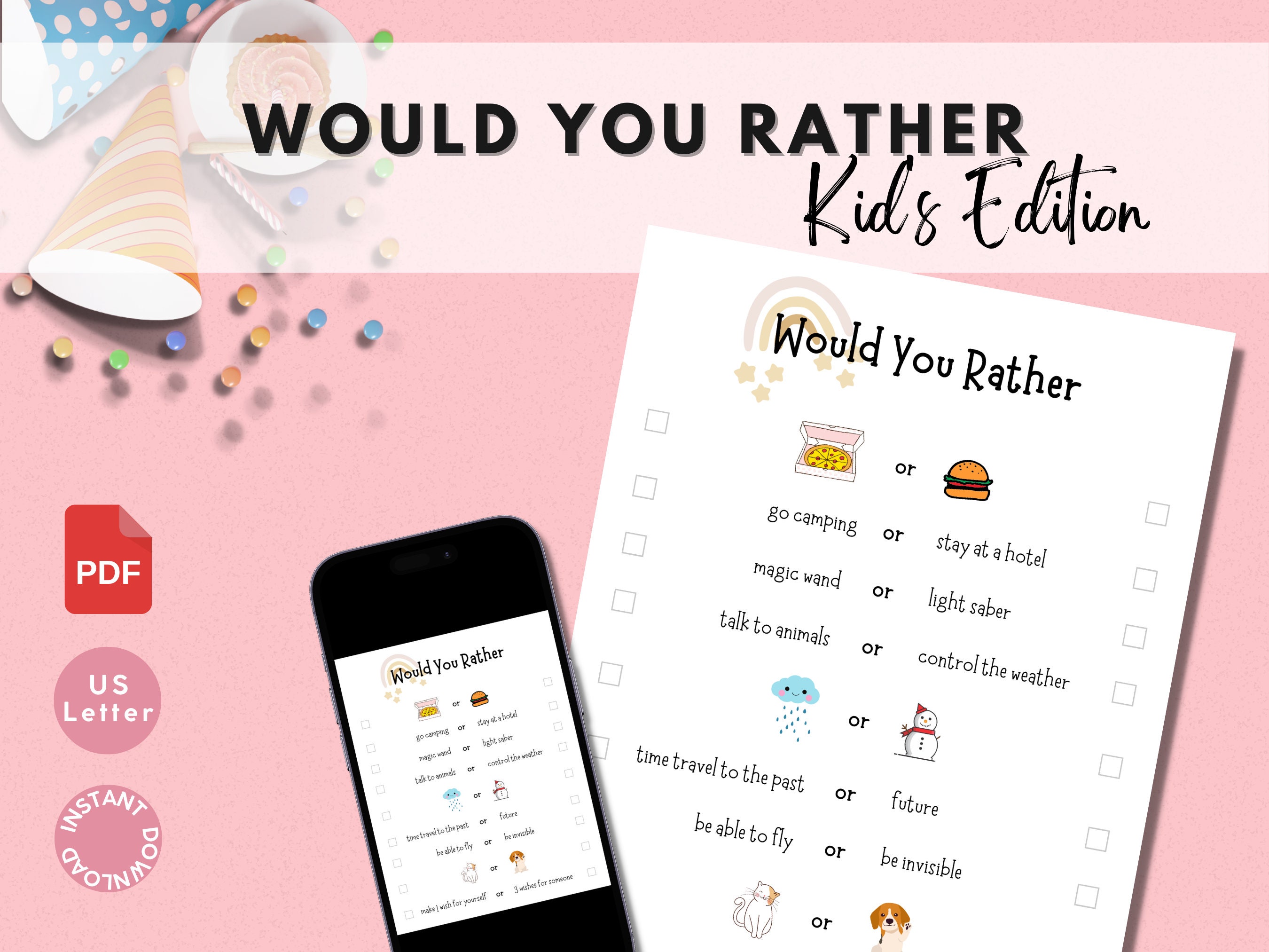 Would You Rather for Kids, Party Games for Kids, Printable Kids Game ...