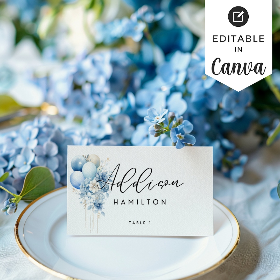 Blue Placecards Template Blue Birthday Place Cards Blue Balloon ...