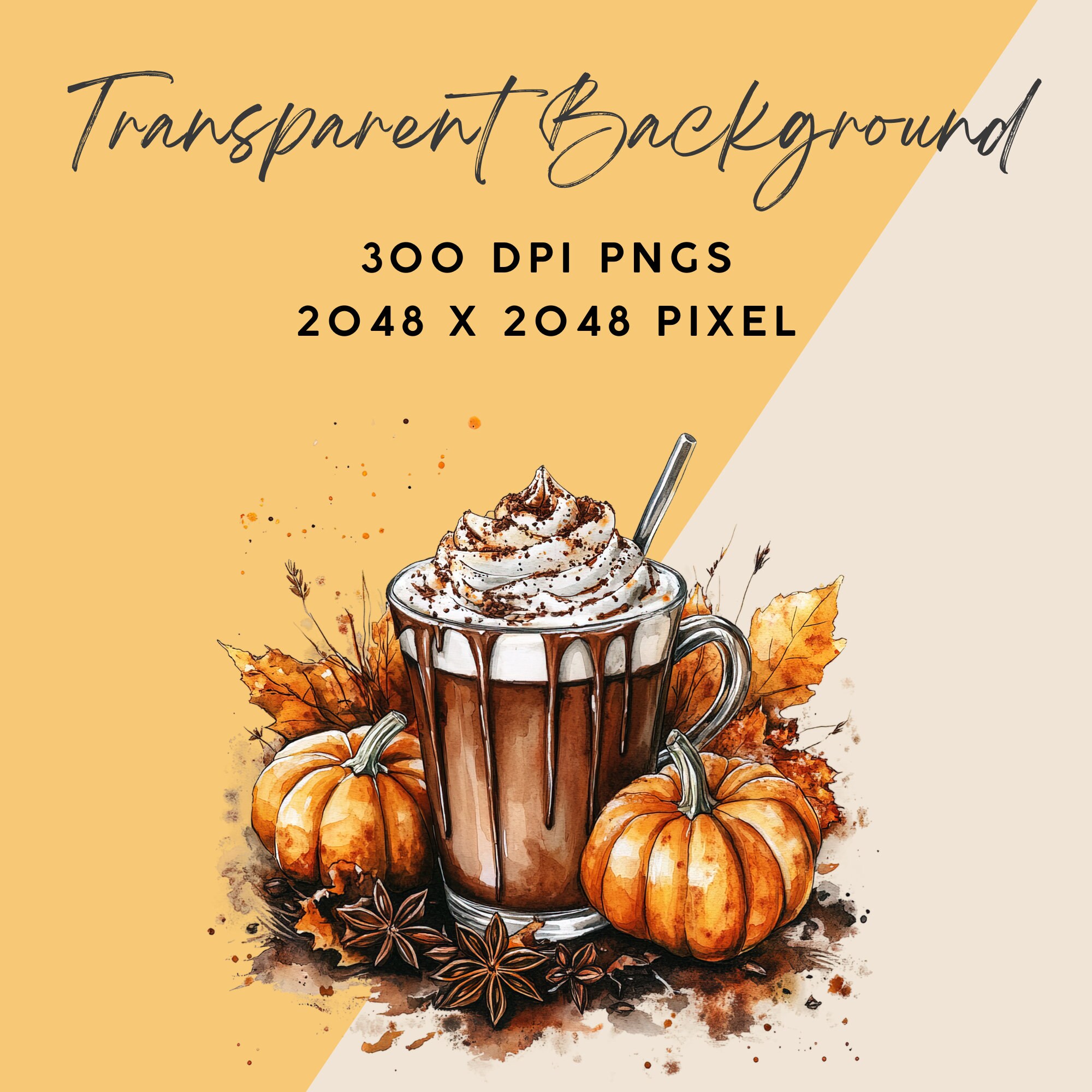 Watercolor Pumpkin Spiced Latte Clipart Fall Drinks Clipart Autumn ...