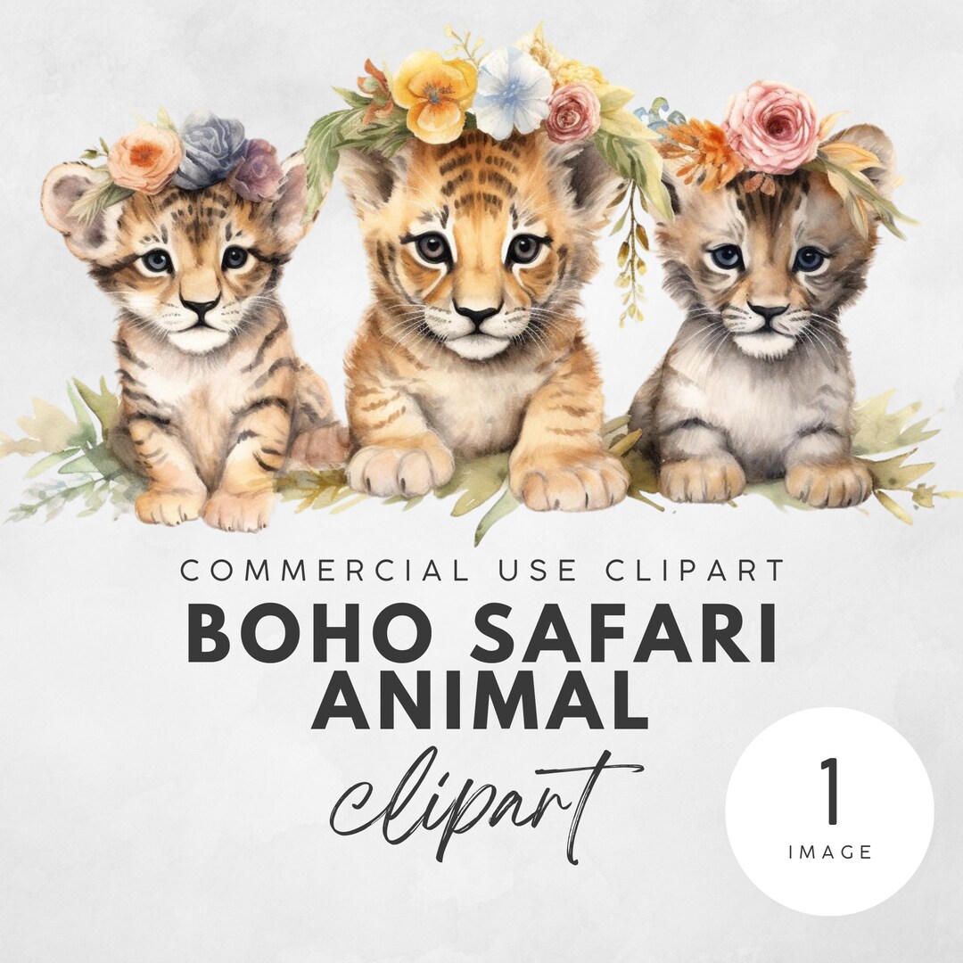 Boho Safari Animal Clipart Cute Animal Clipart Commercial Use ...
