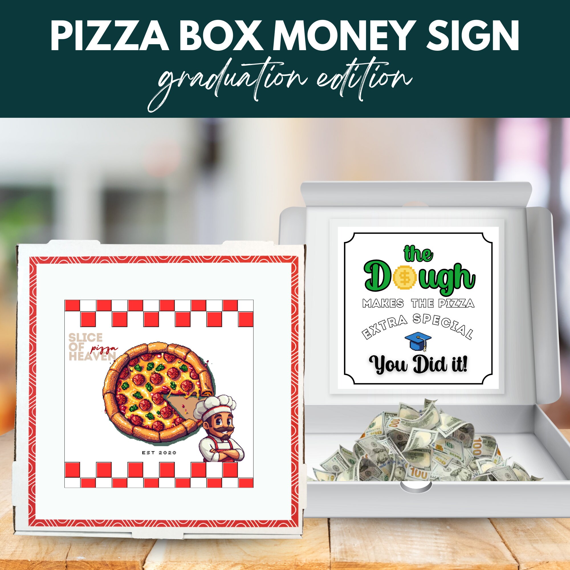Graduation Money Pizza Box Label Pizza Lover Gift Graduate Money Gift ...