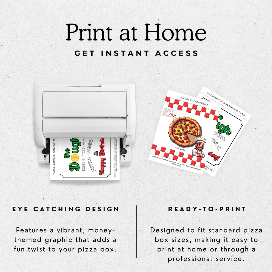 Printable Money Pizza Sign for Birthday Gift Pizza Box for Money Pizza ...