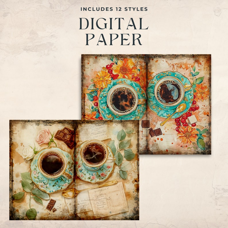 Coffee Lover Junk Journal Kit Cafe Digital Scrapbooking Papers Coffee ...