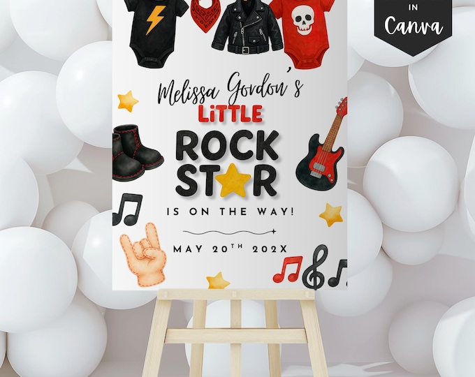 Rock Star Baby Shower Welcome Sign, Rock and Roll Baby Shower Theme ...