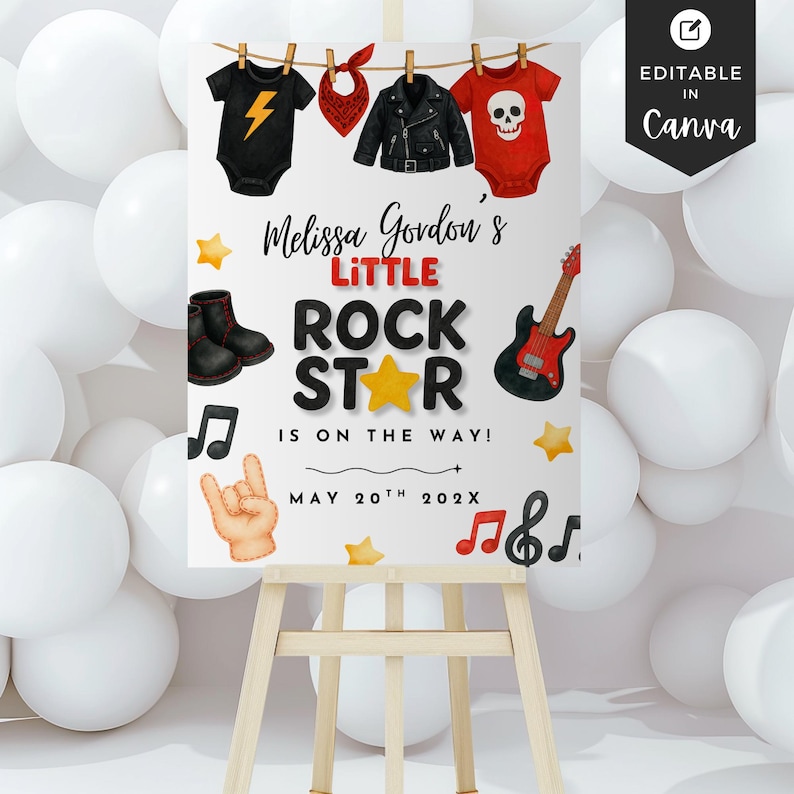 Rock Star Baby Shower Welcome Sign, Rock and Roll Baby Shower Theme ...