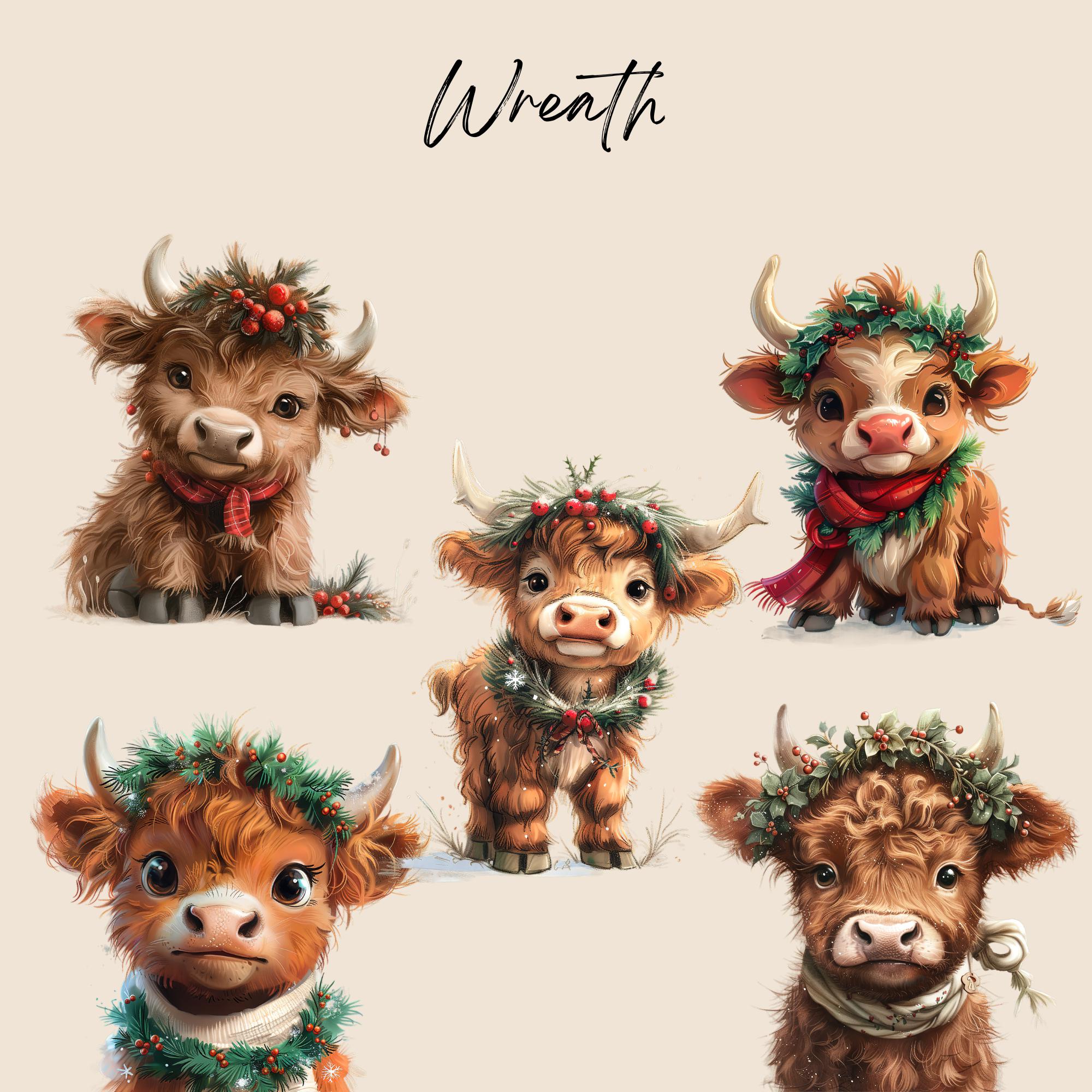 Watercolor Christmas Highland Cow Clipart Baby Highland Cow PNG Digital ...