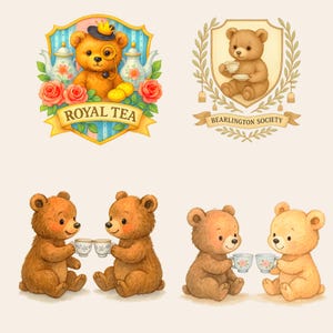 Adorable Bear Having Tea Clipart, Teddy Bear Clipart, Tea Party Animals ...