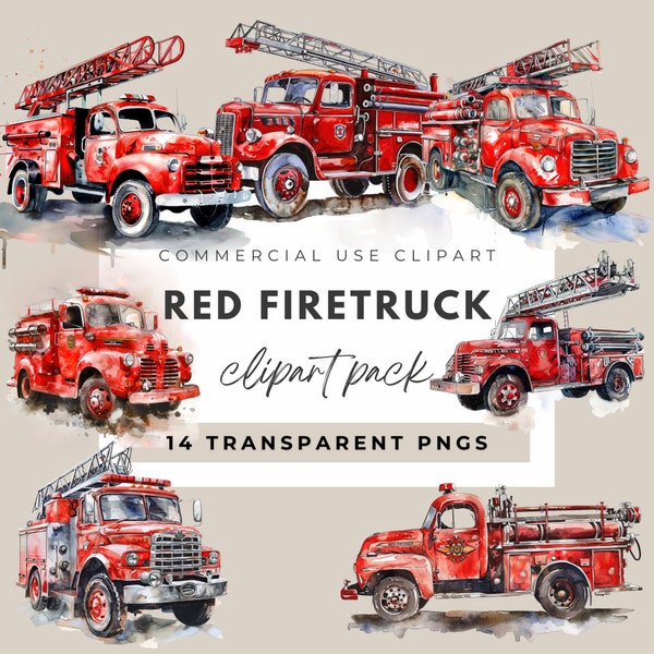 Firetruck Watercolor - Etsy