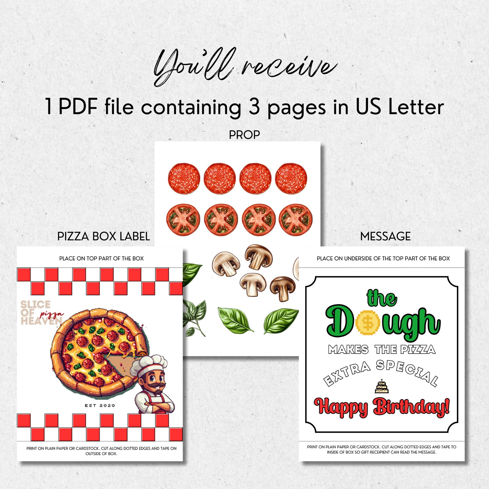 Printable Money Pizza Sign for Birthday Gift Pizza Box for Money Pizza ...