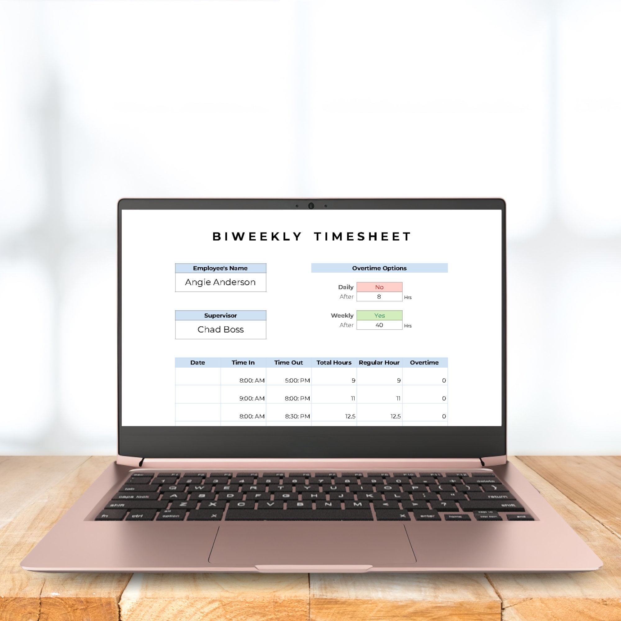 Biweekly Timesheet Template Self Calculating PDF Googlesheet Time Tracker Work Hours Log ...