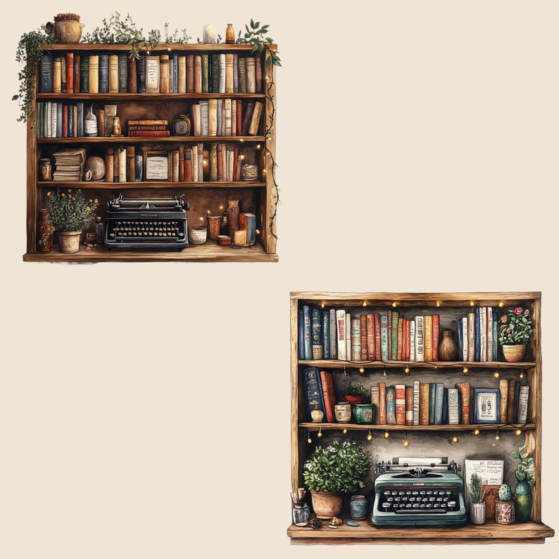Boho Bookshelf Clipart Watercolor Bookshelf PNG Boho Aesthetic Bookcase ...