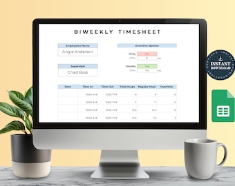 Biweekly Timesheet Template Self Calculating PDF Time Tracker Work Hours Log Time Sheet ...