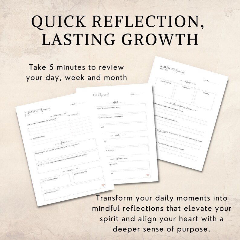5 Minute Journal With Guided Prompts PDF Wellness Diary Daily ...