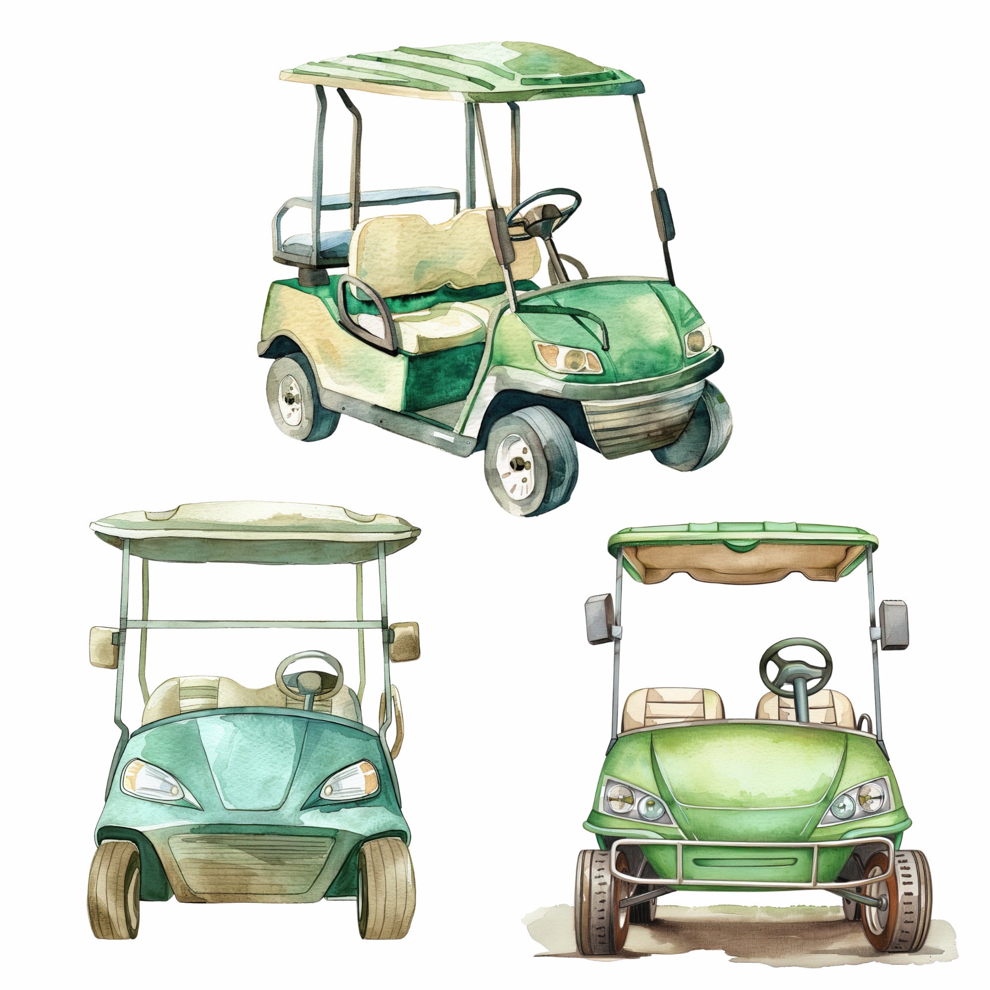 Watercolor Golf Cart Clipart Golfer Clipart Green Golf Cart Sublimation ...