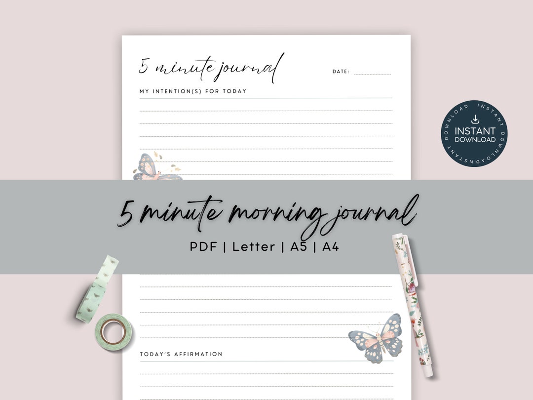 5 Minute Morning Journal 5 Minute Gratitude Journal Self - Etsy