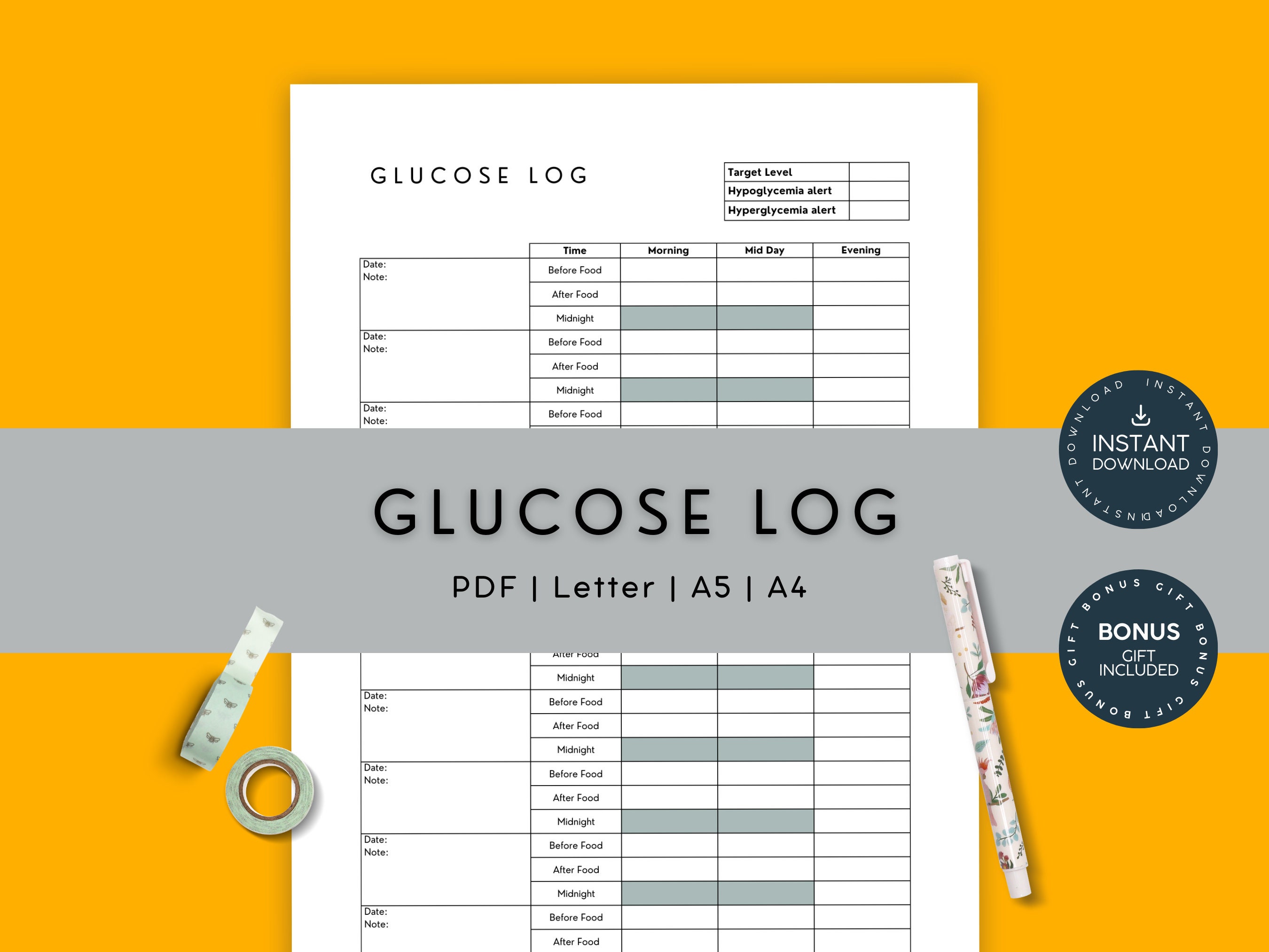 Glucose Log Blood Sugar Tracker Blood Glucose Tracker Medical Tracker ...