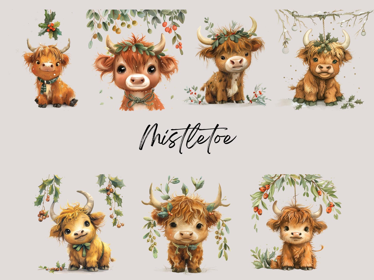 Watercolor Christmas Highland Cow Clipart Baby Highland Cow PNG Digital ...