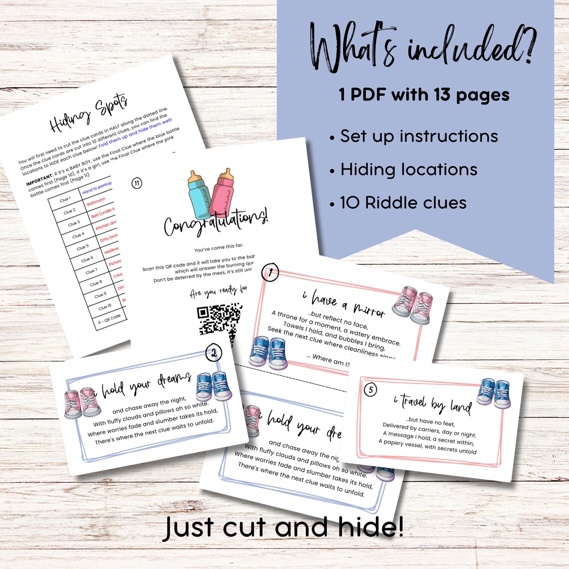 Gender Reveal Scavenger Hunt Clue Cards for Gender Reveal Game Baby ...