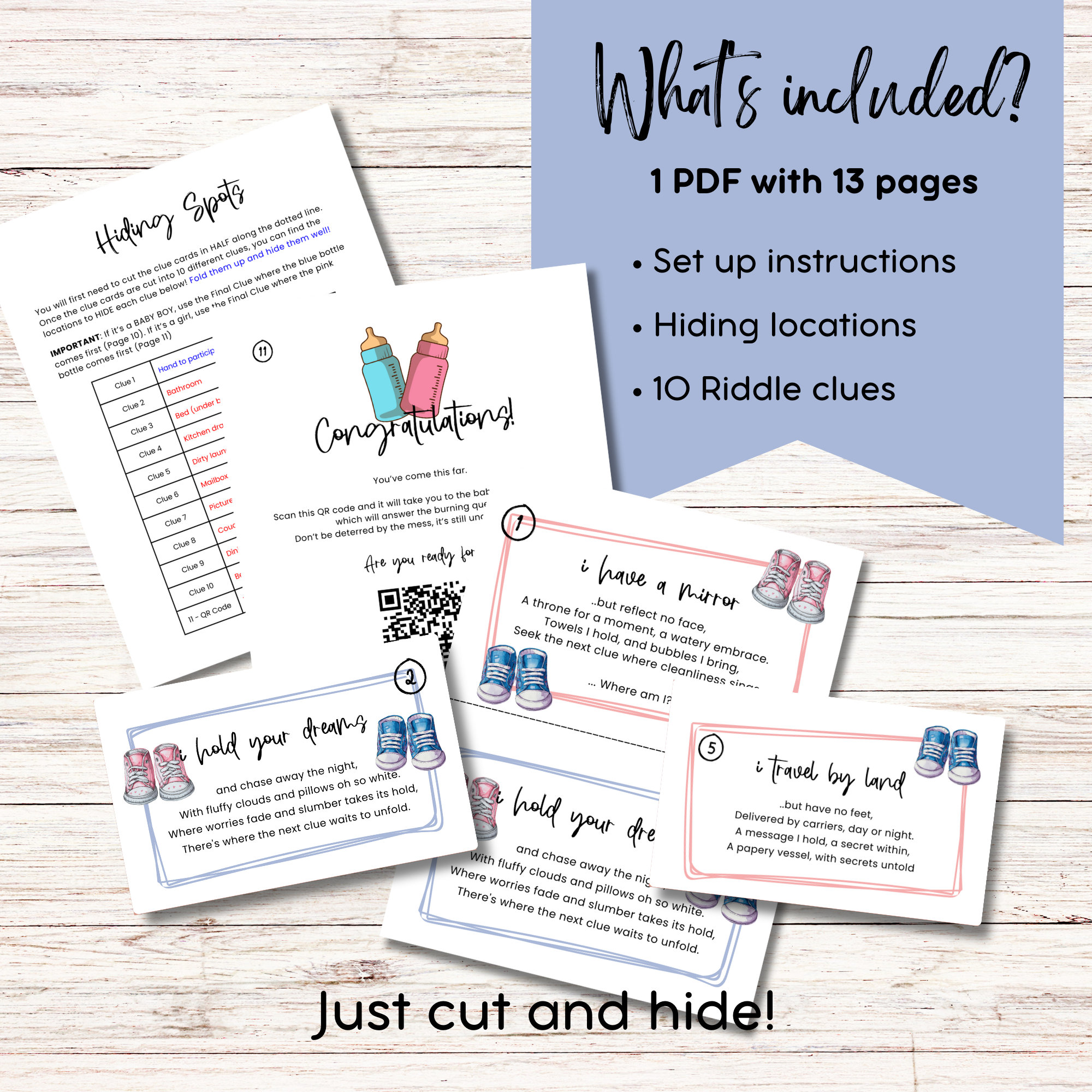 Gender Reveal Scavenger Hunt Clue Cards for Gender Reveal Game Baby ...