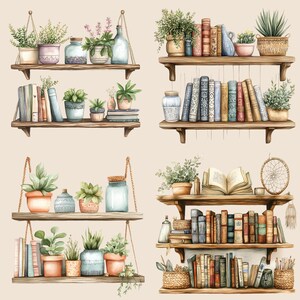 Boho Bookshelf Clipart Watercolor Bookshelf PNG Boho Aesthetic Bookcase ...