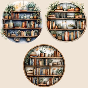 Boho Bookshelf Clipart Watercolor Bookshelf PNG Boho Aesthetic Bookcase ...