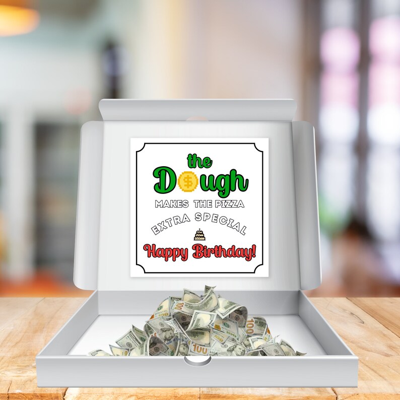 Printable Money Pizza Sign for Birthday Gift Pizza Box for Money Pizza ...