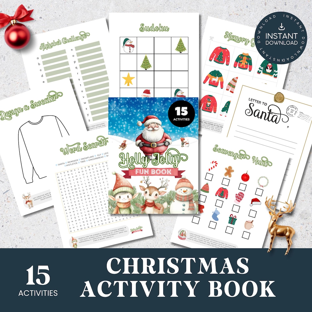Christmas Activity Book Printable Kids Holiday Boredom Buster Stocking ...