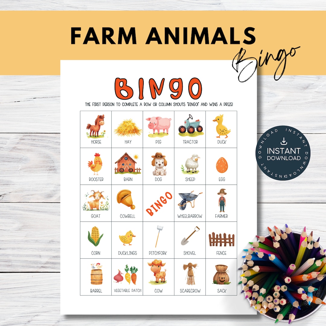 Farm Animal Bingo for Kids Barnyard Bingo Printable Bingo Game Farm ...