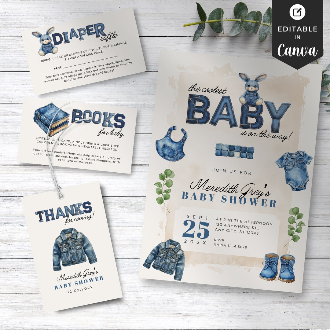 Blue Denim Baby Shower Invitation Pink & Blue Jeans Western Theme Boy ...