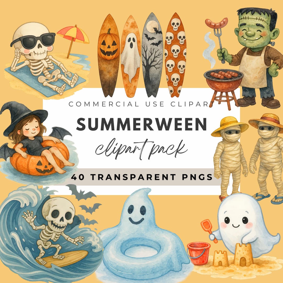 Summerween Clipart PNG, Summer Halloween PNG, Halloween Pool Party ...