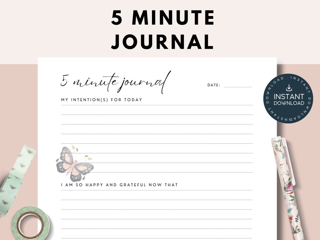 5 Minute Morning Journal 5 Minute Gratitude Journal Self Reflection ...