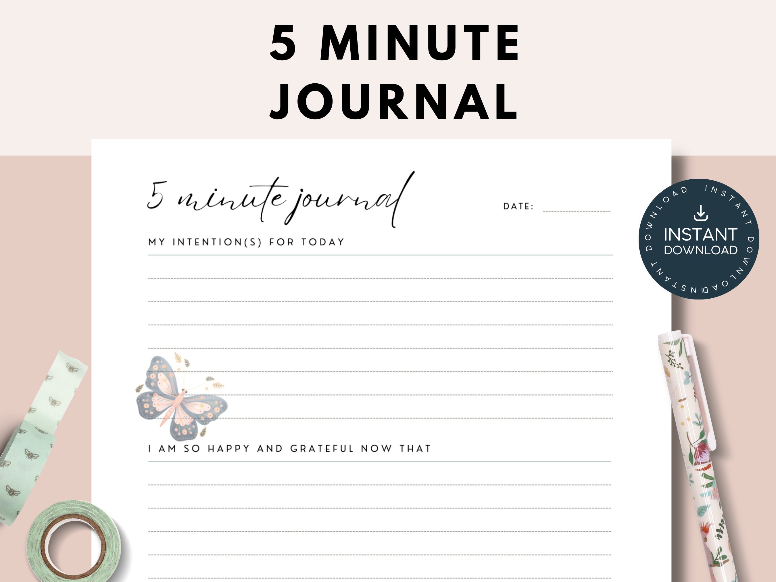 5 Minute Morning Journal 5 Minute Gratitude Journal Self Reflection ...