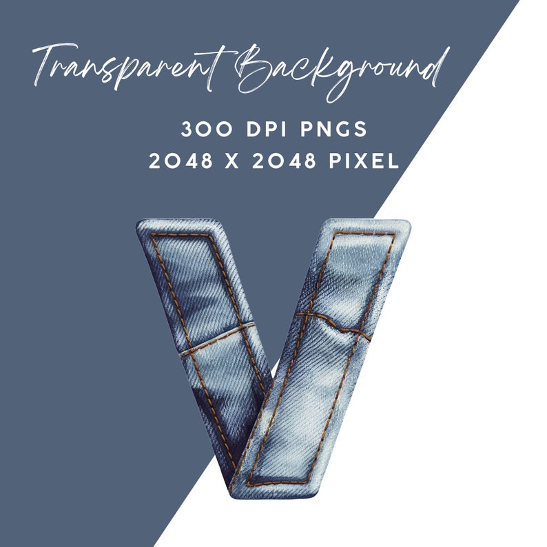 Watercolor Denim Alphabet Clipart Digital Jeans Font PNG Denim Letter ...