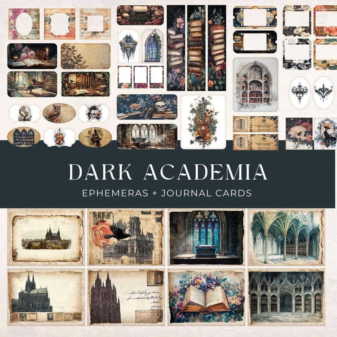 Dark Academia Junk Journal Cards Ephemera Kit Vintage Gothic ...