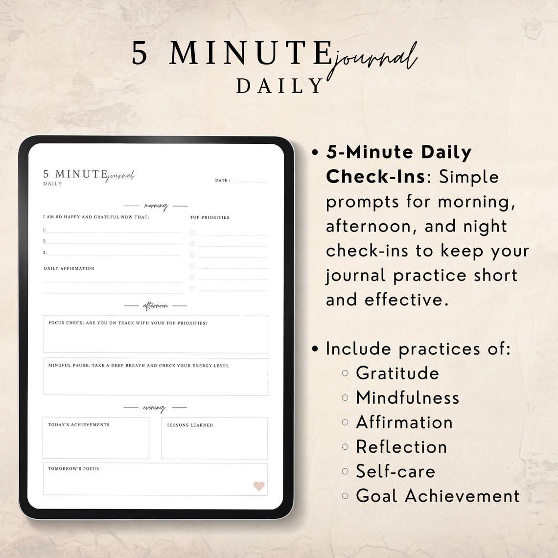 5 Minute Journal With Guided Prompts PDF Wellness Diary Daily ...