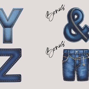 Watercolor Denim Alphabet Clipart Digital Jeans Font PNG Denim Letter ...