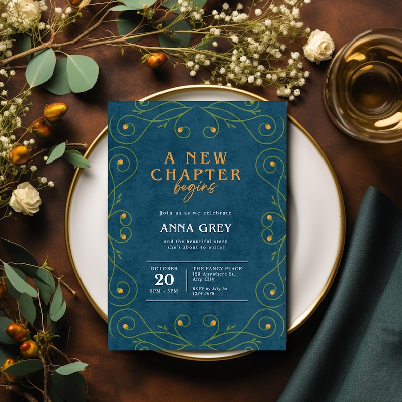 A New Chapter Bridal Shower Invitation With Thank You Tag, Book Lover ...